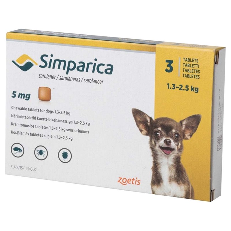 Simparica for Dogs - 5mg Chewable Palatable Simparica Tablets - Pack 3