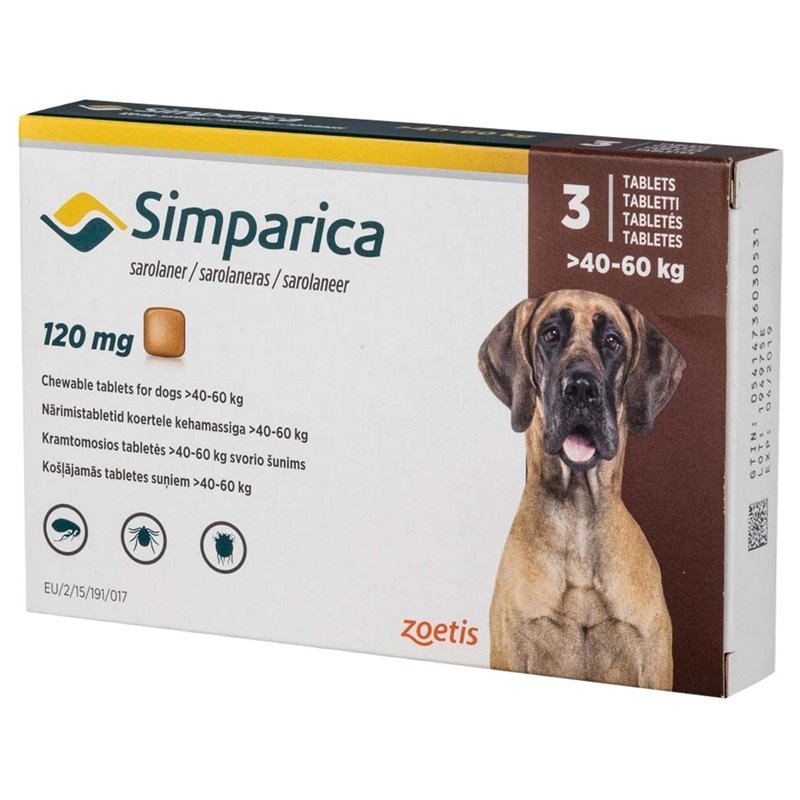 Simparica for Dogs - 120mg Chewable Palatable Simparica Tablets - Pack 3